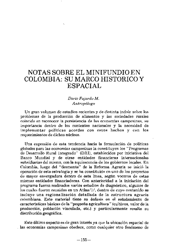 (PDF) Notas sobre el minifundio en Colombia: su marco histórico y espacial