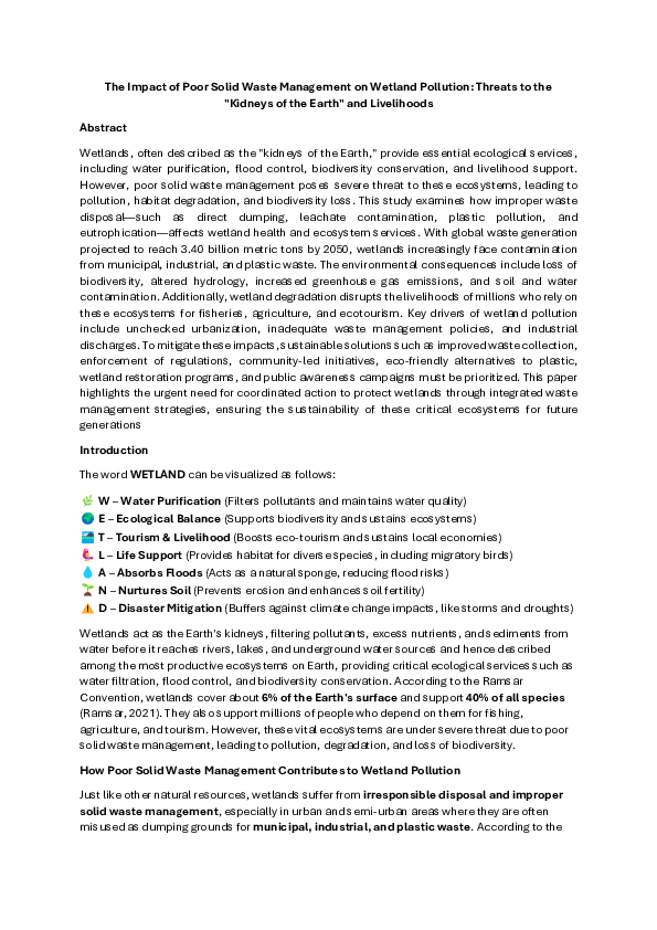 (PDF) The Impact of Poor Solid Waste Management on Wetland Pollution ...