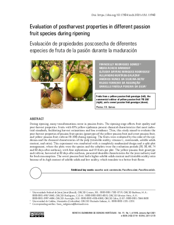 (PDF) Evaluation of postharvest properties in different passion fruit species during ripening