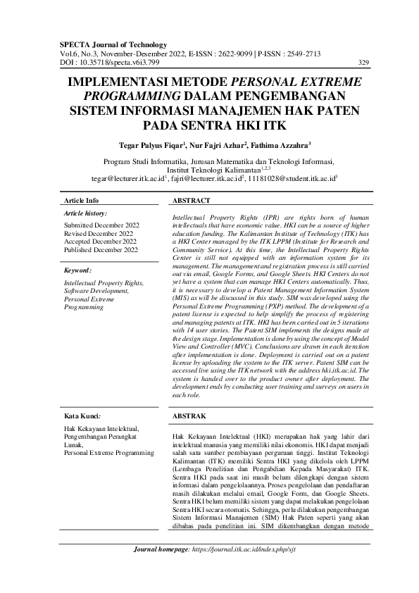 (PDF) Implementasi Metode Personal Extreme Programming dalam Pengembangan Sistem Informasi ...