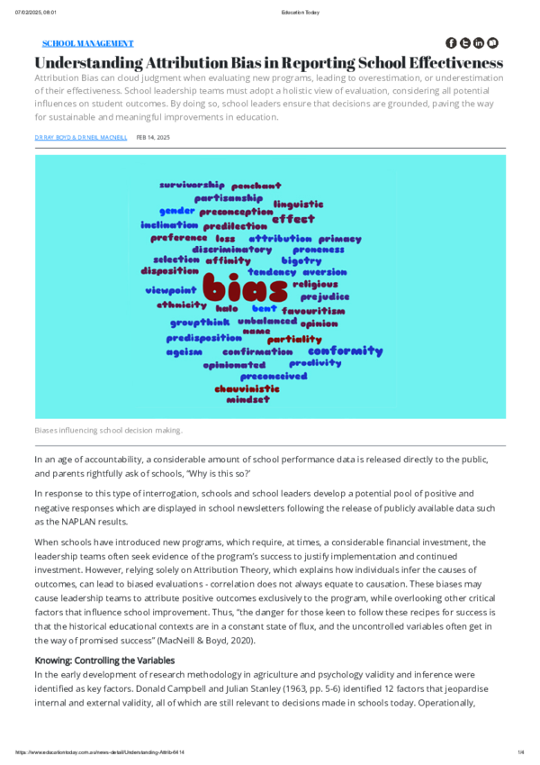 (PDF) Understanding Attribution Bias in Reporting School Effectiveness
