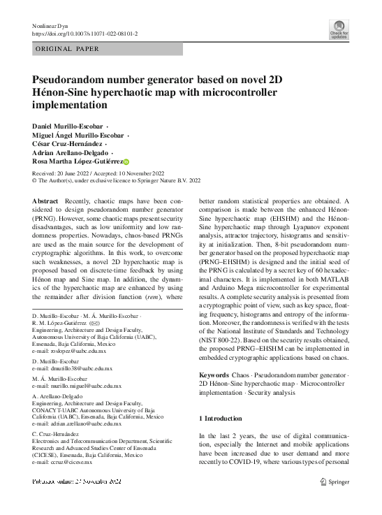 (PDF) Pseudorandom number generator based on novel 2D Hénon-Sine hyperchaotic map with ...