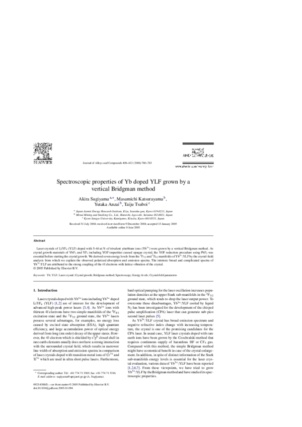 (PDF) Spectroscopic properties of Yb doped YLF grown by a vertical ...