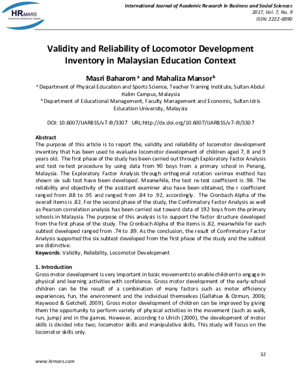 (PDF) Validity and Reliability of Locomotor Development Inventory in ...