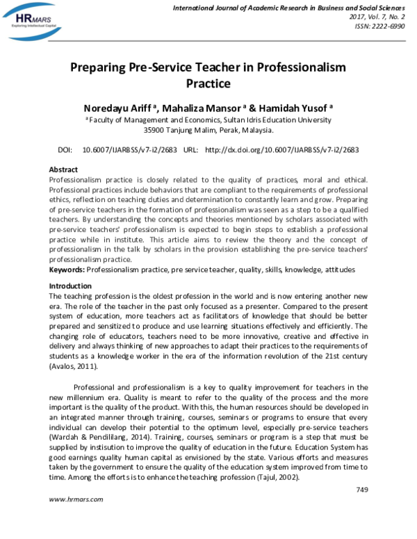 (PDF) Preparing Pre-Service Teacher in Professionalism Practice