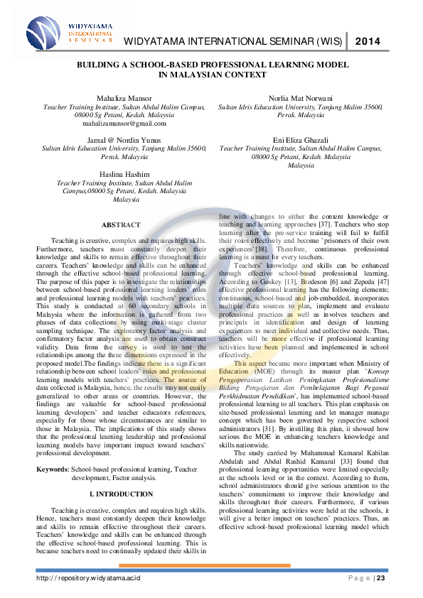 (PDF) Building a School-Based Professional Learning Model in Malaysian Context