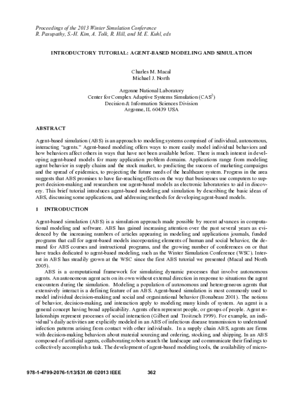 (PDF) Introductory tutorial: agent-based modeling and simulation