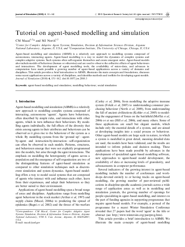 (PDF) Tutorial on agent-based modeling and simulation