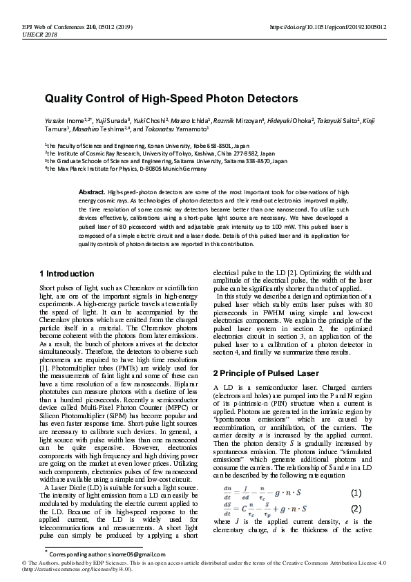 (PDF) Quality Control of High-Speed Photon Detectors