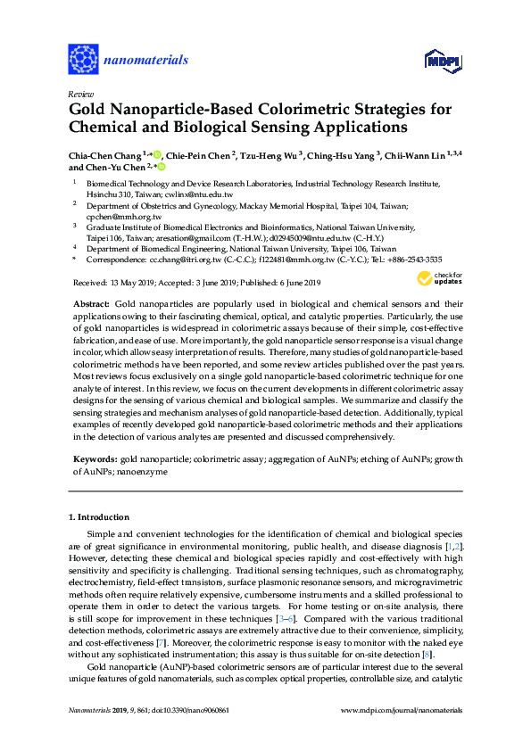 (PDF) Gold Nanoparticle-Based Colorimetric Strategies for Chemical and ...