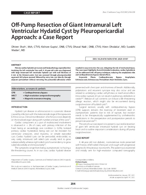 (PDF) Off-Pump Resection of Giant Intramural Left Ventricular Hydatid ...