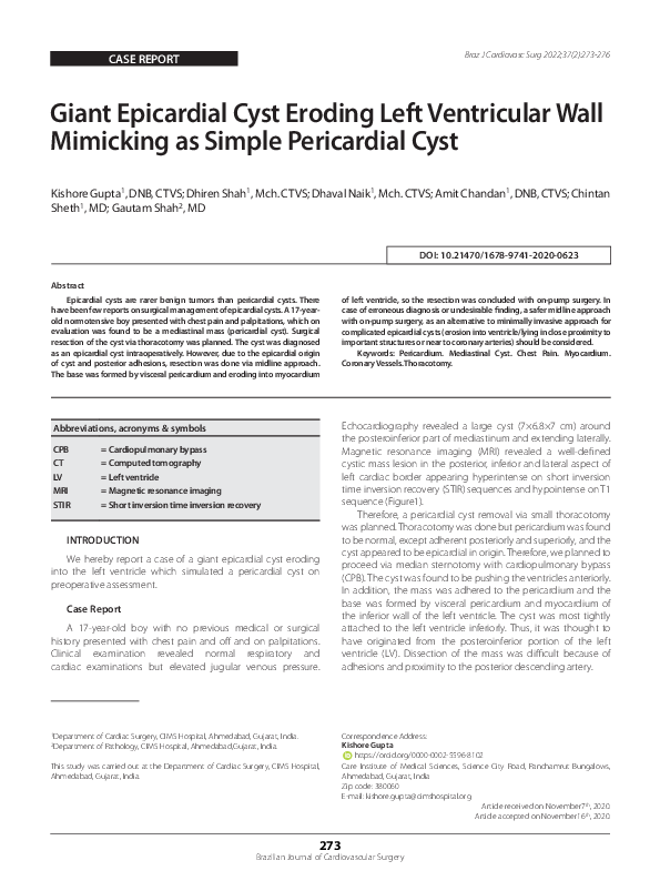 (PDF) Giant Epicardial Cyst Eroding Left Ventricular Wall Mimicking as ...