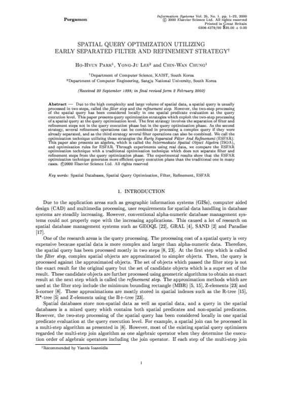 (PDF) Spatial Query Optimization Utilizing Early Separated Filter and Refinement Strategy