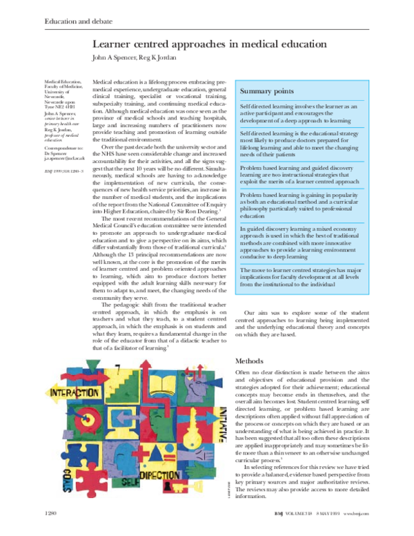 (PDF) Learner centred approaches in medical education