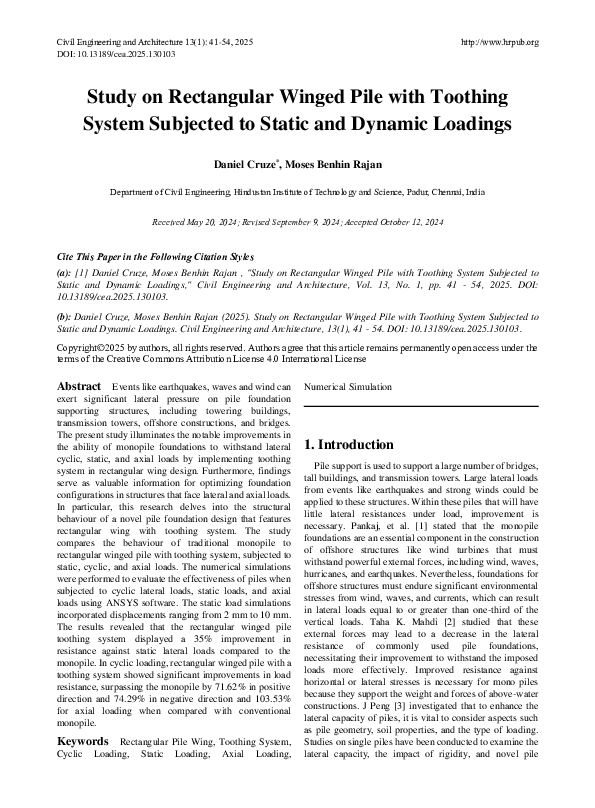 (PDF) Study on Rectangular Winged Pile with Toothing System Subjected ...