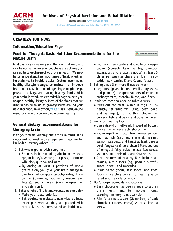 (PDF) Food for Thought: Basic Nutrition Recommendations for the Mature ...