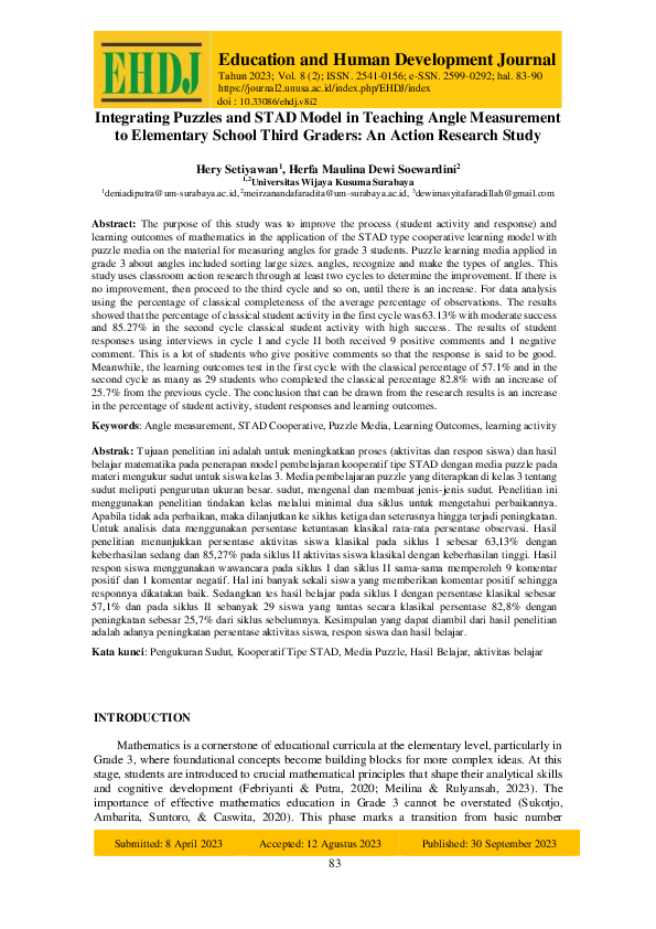 (PDF) Integrating Puzzles and STAD Model in Teaching Angle Measurement to Elementary School ...