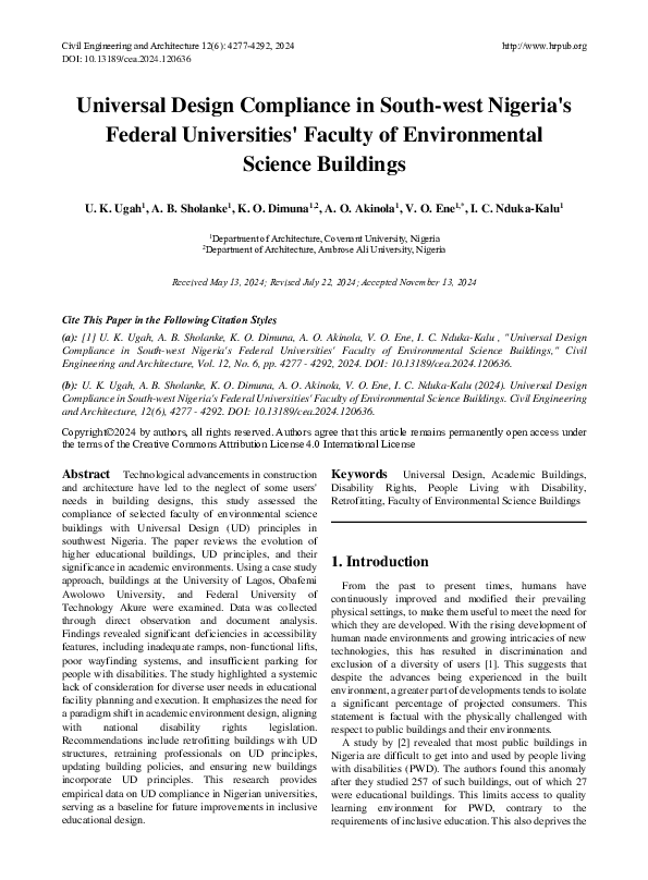 (PDF) Universal Design Compliance in South-west Nigeria's Federal ...