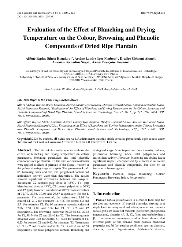 (PDF) Evaluation of the Effect of Blanching and Drying Temperature on the Colour, Browning and ...