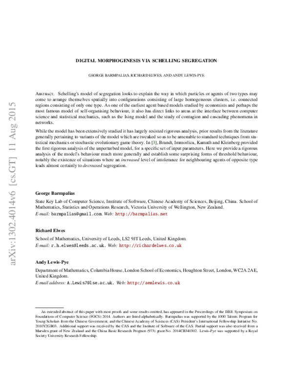 (PDF) Digital Morphogenesis via Schelling Segregation