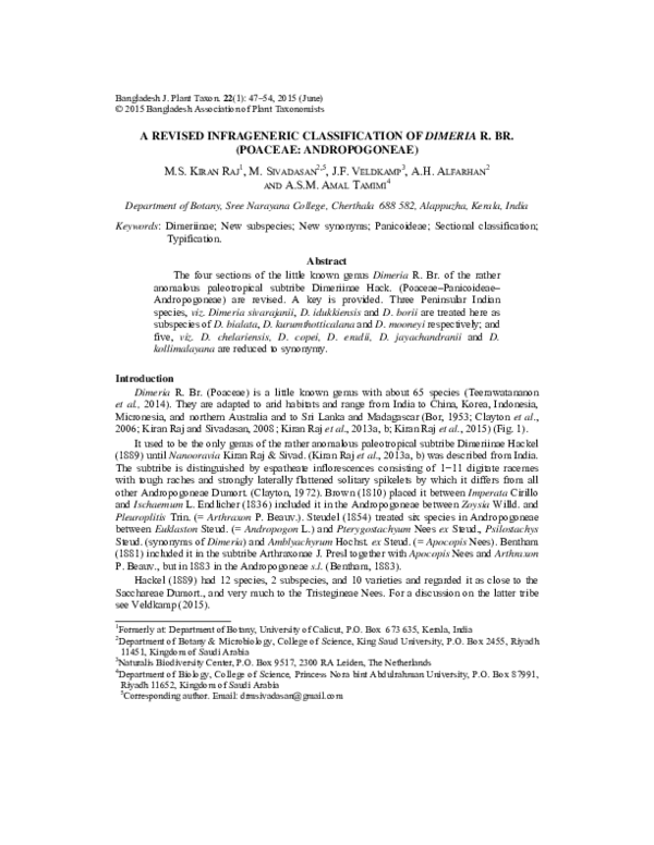 (PDF) A revised infrageneric classification of Dimeria R. Br. (Poaceae ...