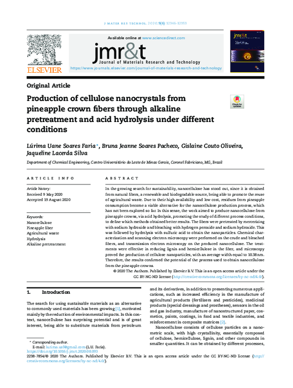 (PDF) Production of cellulose nanocrystals from pineapple crown fibers ...