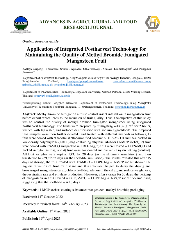 (PDF) Application of Integrated Postharvest Technology for Maintaining ...