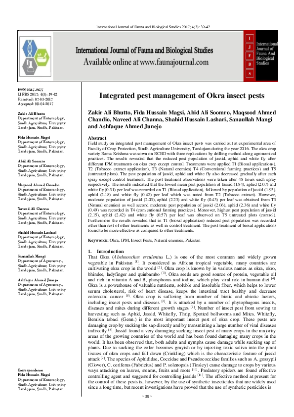 (PDF) Integrated pest management of Okra insect pests