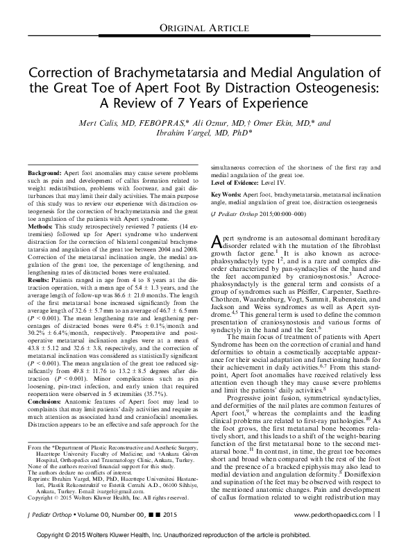 (PDF) Correction of Brachymetatarsia and Medial Angulation of the Great ...