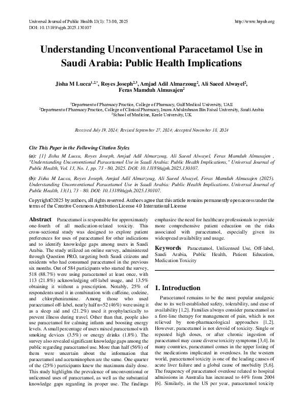 (PDF) Understanding Unconventional Paracetamol Use in Saudi Arabia ...