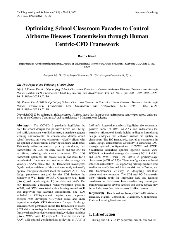 (PDF) Optimizing School Classroom Facades to Control Airborne Diseases ...