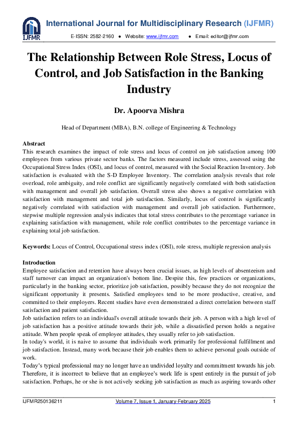 (PDF) The Relationship Between Role Stress, Locus of Control, and Job ...