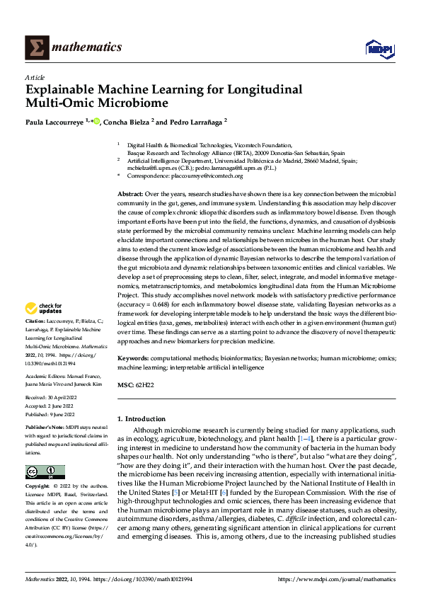 (PDF) Explainable Machine Learning for Longitudinal Multi-Omic Microbiome