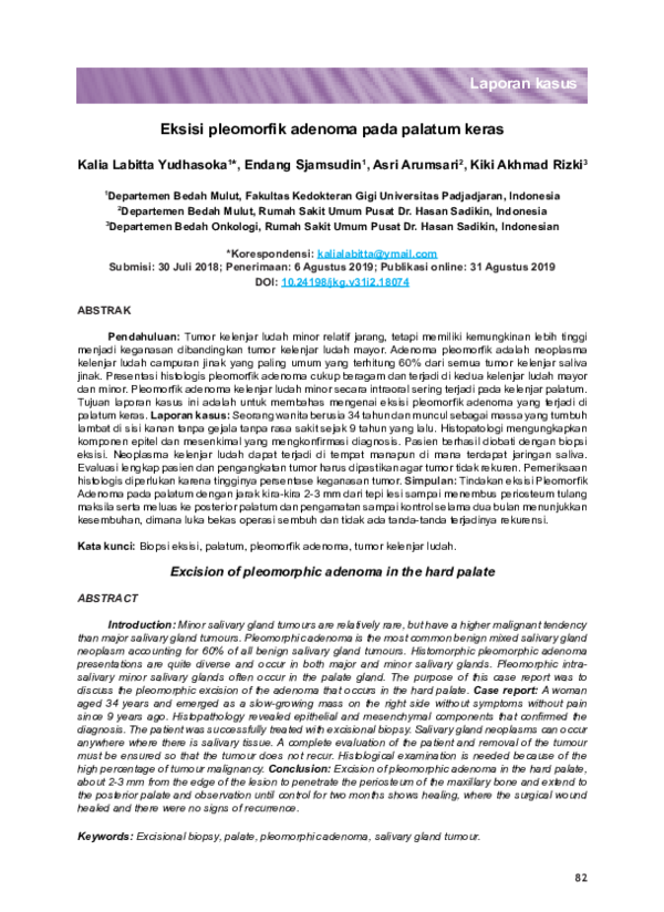(PDF) Eksisi pleomorfik adenoma pada palatum keras Excision of ...