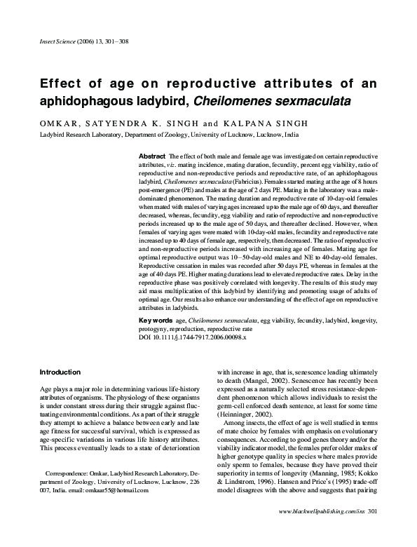 (PDF) Effect of age on reproductive attributes of an aphidophagous ...