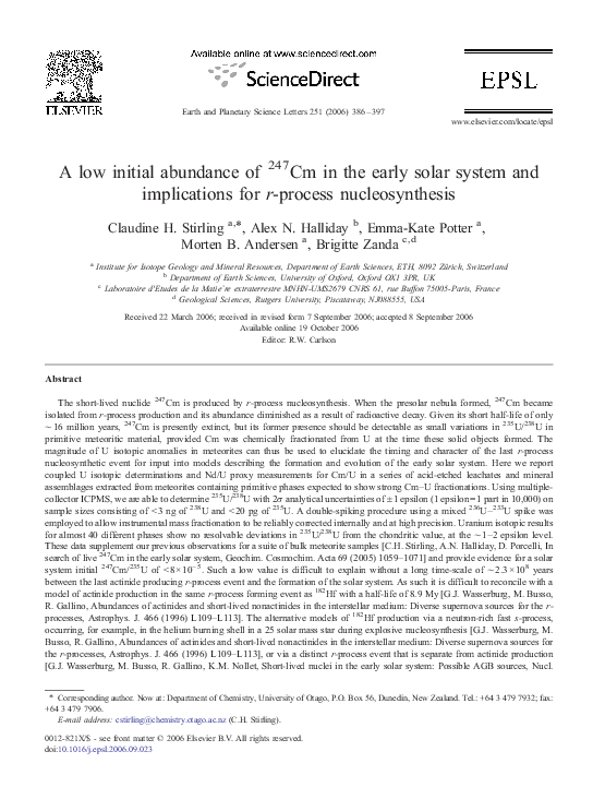 A low initial abundance of 247Cm in the early solar system and ...