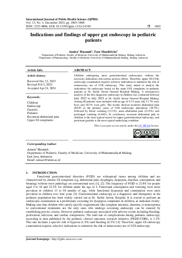 (PDF) Indications and findings of upper gut endoscopy in pediatric patients