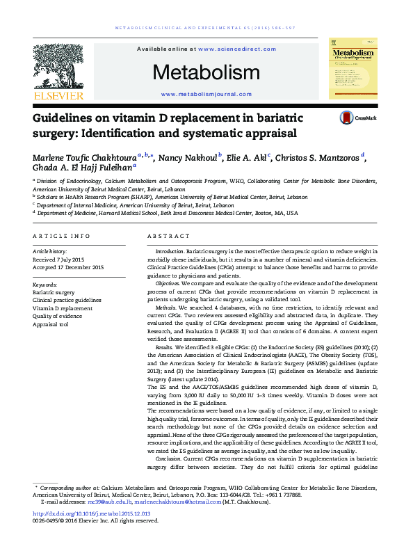 (PDF) Guidelines on vitamin D replacement in bariatric surgery ...