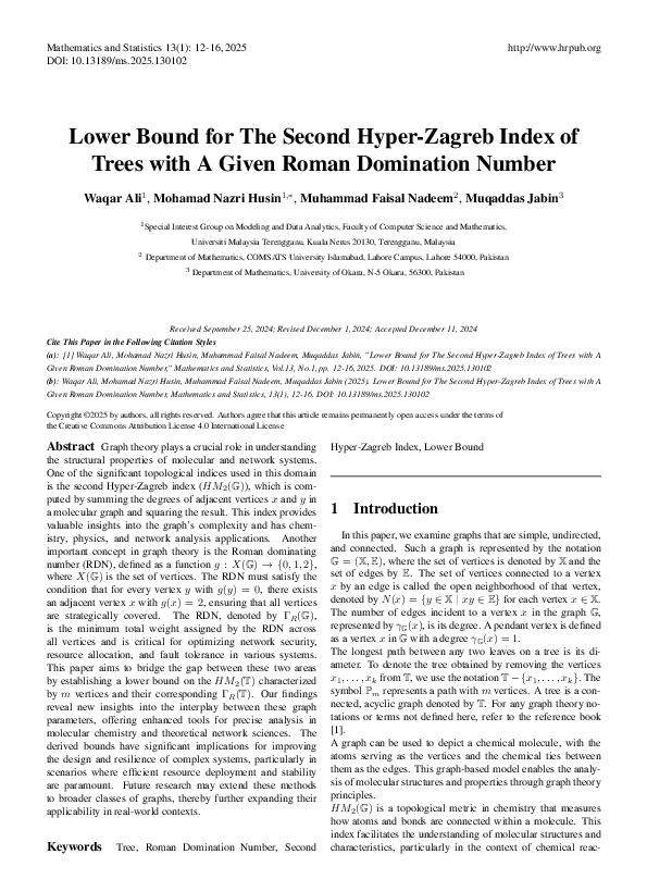 (PDF) Lower Bound for The Second Hyper-Zagreb Index of Trees with A Given Roman Domination Number