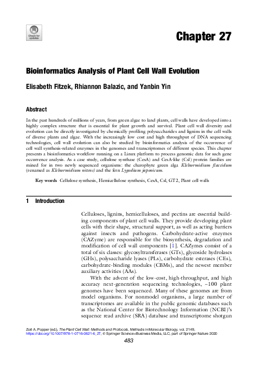 (PDF) Bioinformatics Analysis of Plant Cell Wall Evolution