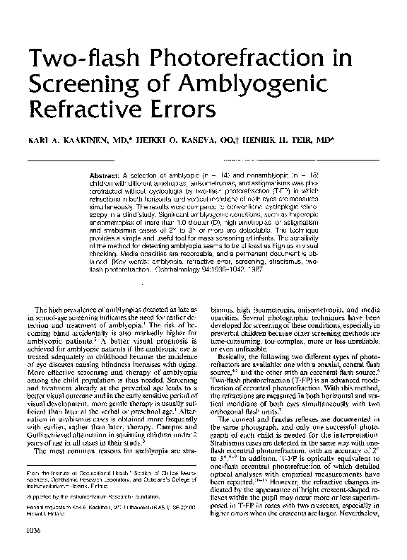 (PDF) Two-flash Photorefraction in Screening of Amblyogenic Refractive ...