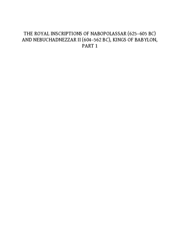 (PDF) The Royal Inscriptions of Nabopolassar (625-605 BC) and ...