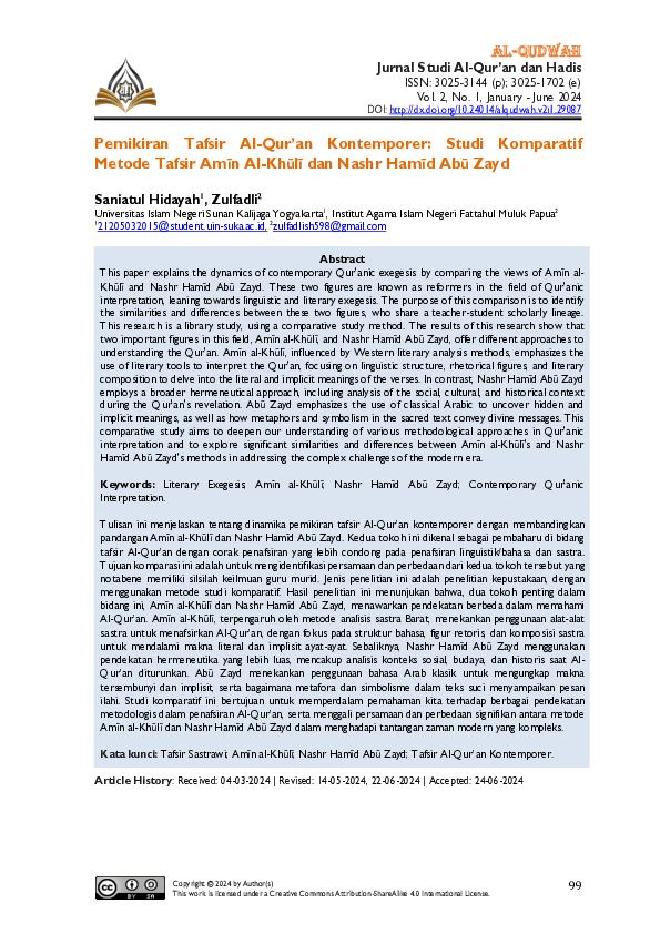 (PDF) Pemikiran Tafsir Al-Qur’an Kontemporer: Studi Komparatif Metode Tafsir Amīn Al-Khūlī dan ...