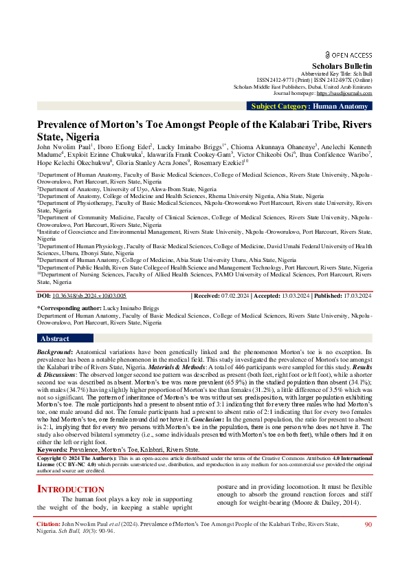 (PDF) Prevalence of Morton’s Toe Amongst People of the Kalabari Tribe ...