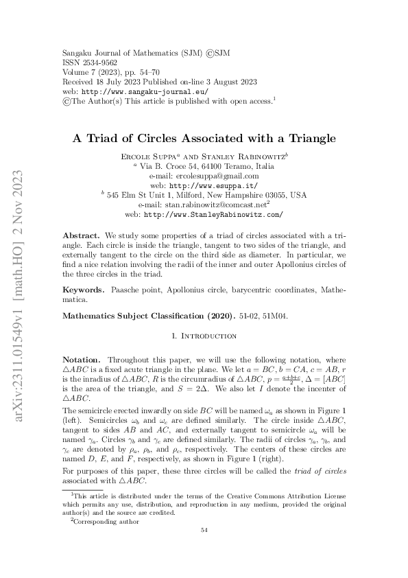 (PDF) A Triad of Circles Associated with a Triangle