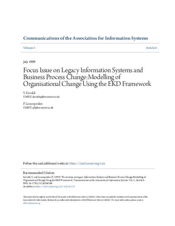 (PDF) Focus Issue on Legacy Information Systems and Business Process Change:Modelling of ...