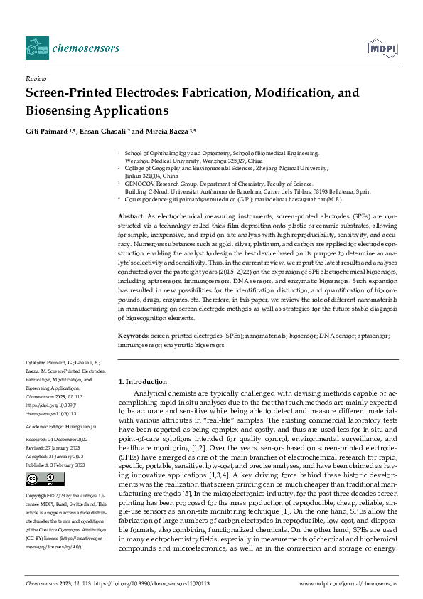 (PDF) Screen-Printed Electrodes: Fabrication, Modification, and ...