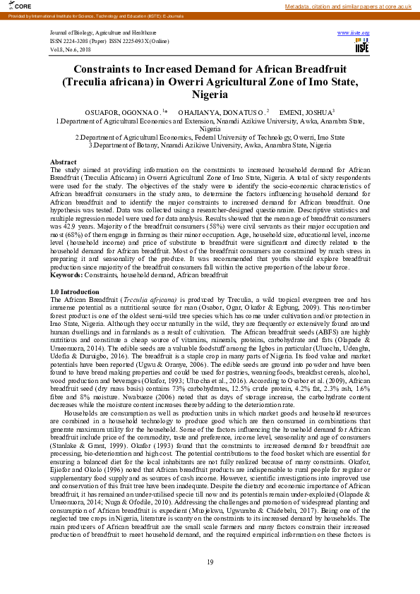 (PDF) Constraints to Increased Demand for African Breadfruit (Treculia ...