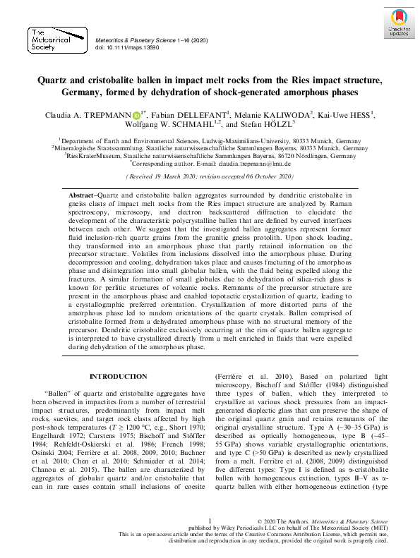 (PDF) Quartz and cristobalite ballen in impact melt rocks from the Ries ...