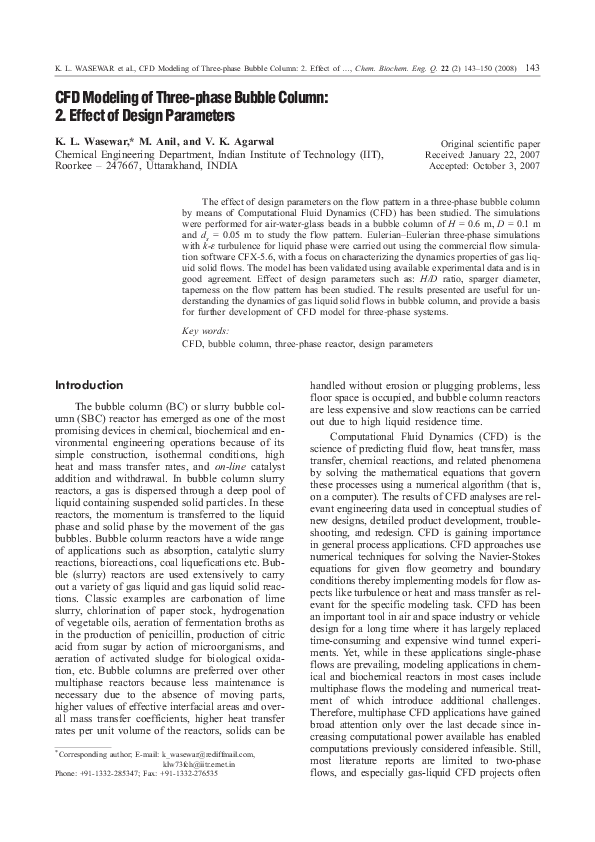 (PDF) CFD Modeling of Three-phase Bubble Column: 2. Effect of Design Parameters